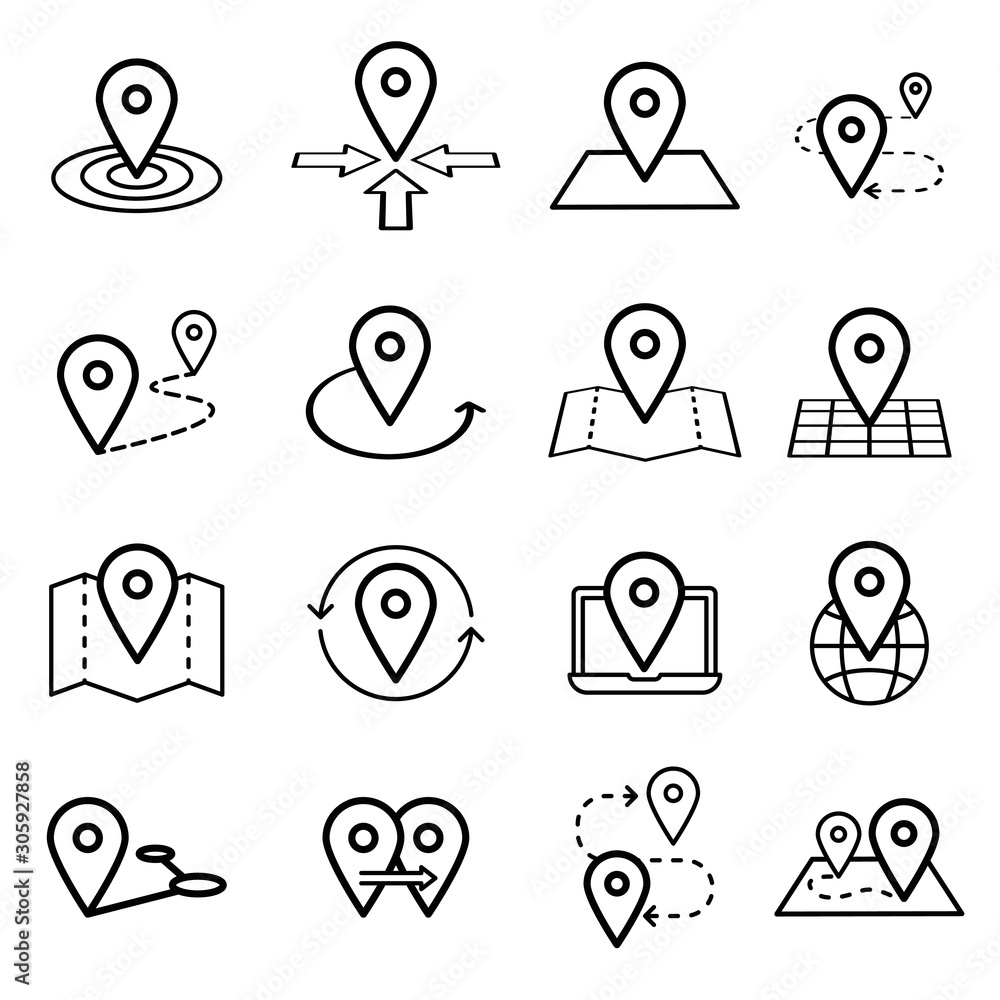 Map pins related icon set. Vector symbols isolated on a white ...