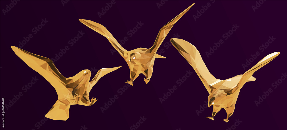 Gold Eagle. Shiny Metallic Set of Golden Eagles on Purple Background ...