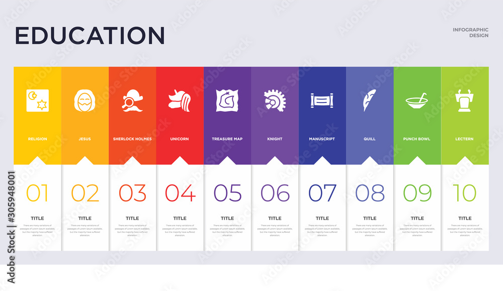 10 education concept set included lectern, punch bowl, quill ...