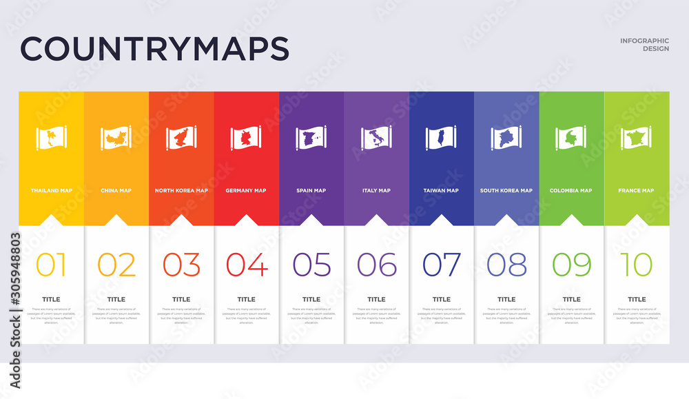 10 countrymaps concept set included france map, colombia map, south ...