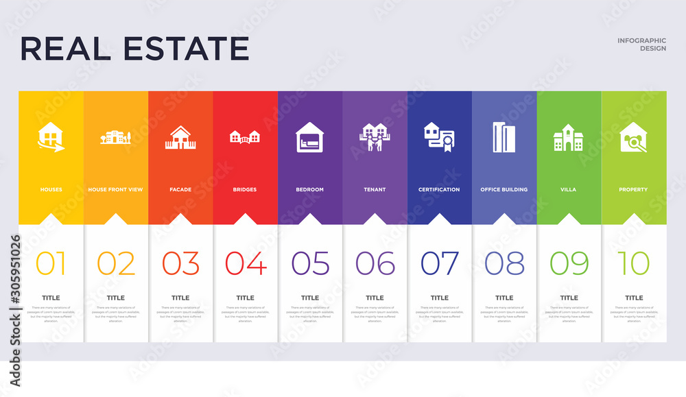 10 real estate concept set included property, villa, office building ...