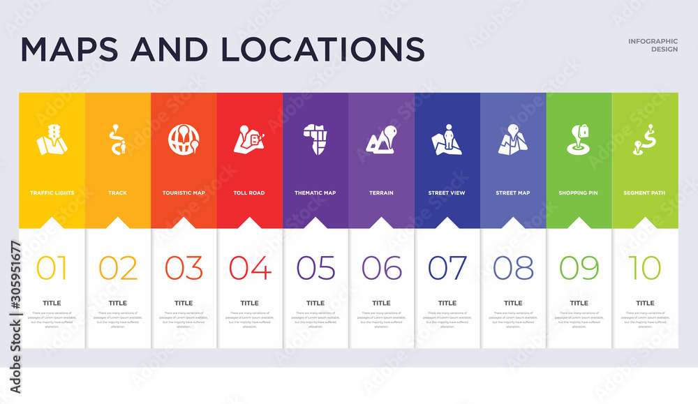 10 maps and locations concept set included segment path, shopping pin ...