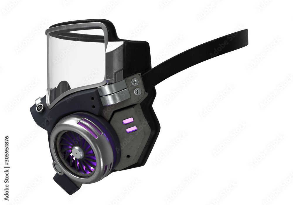 Futuristic chemical gas mask with protective glasses and metal filters ...