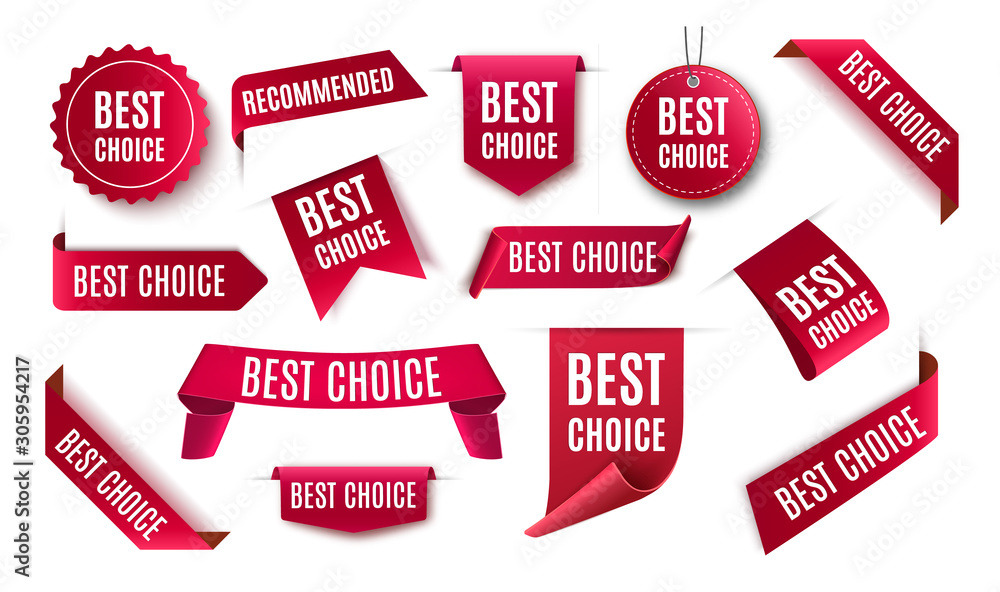 Best choice tags, vector red labels isolated on white background. Best ...