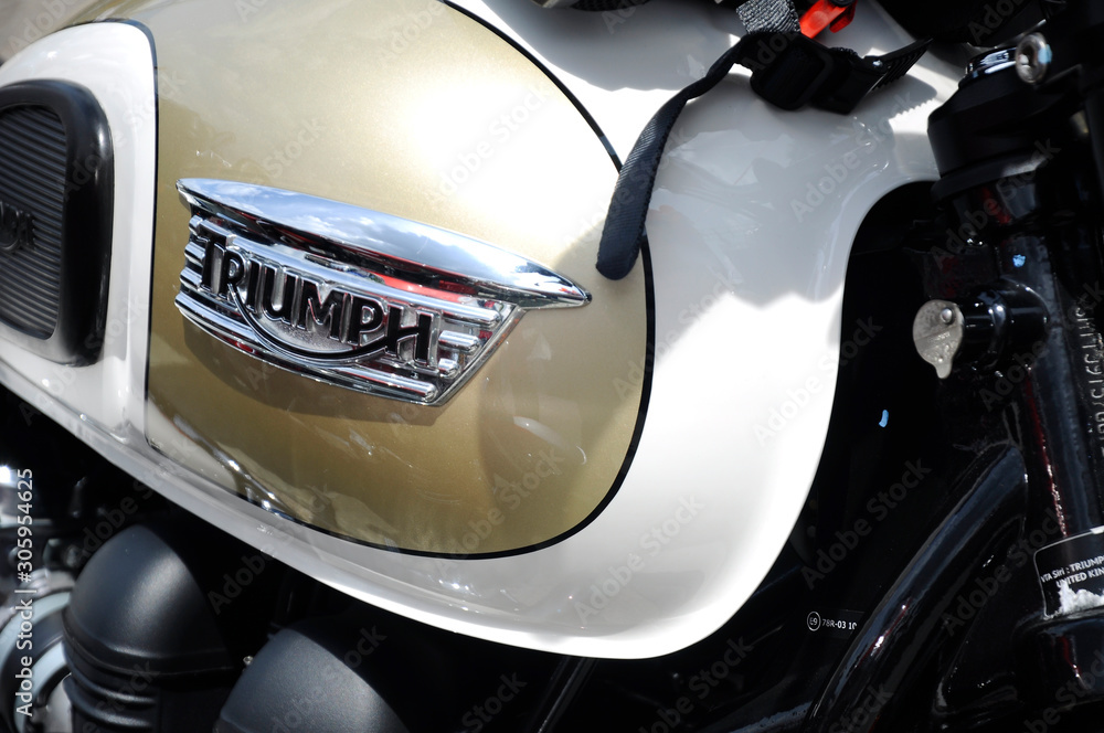 KUALA LUMPUR, MALAYSIA -MARCH 24, 2018: Triumph motorcycle & brand ...
