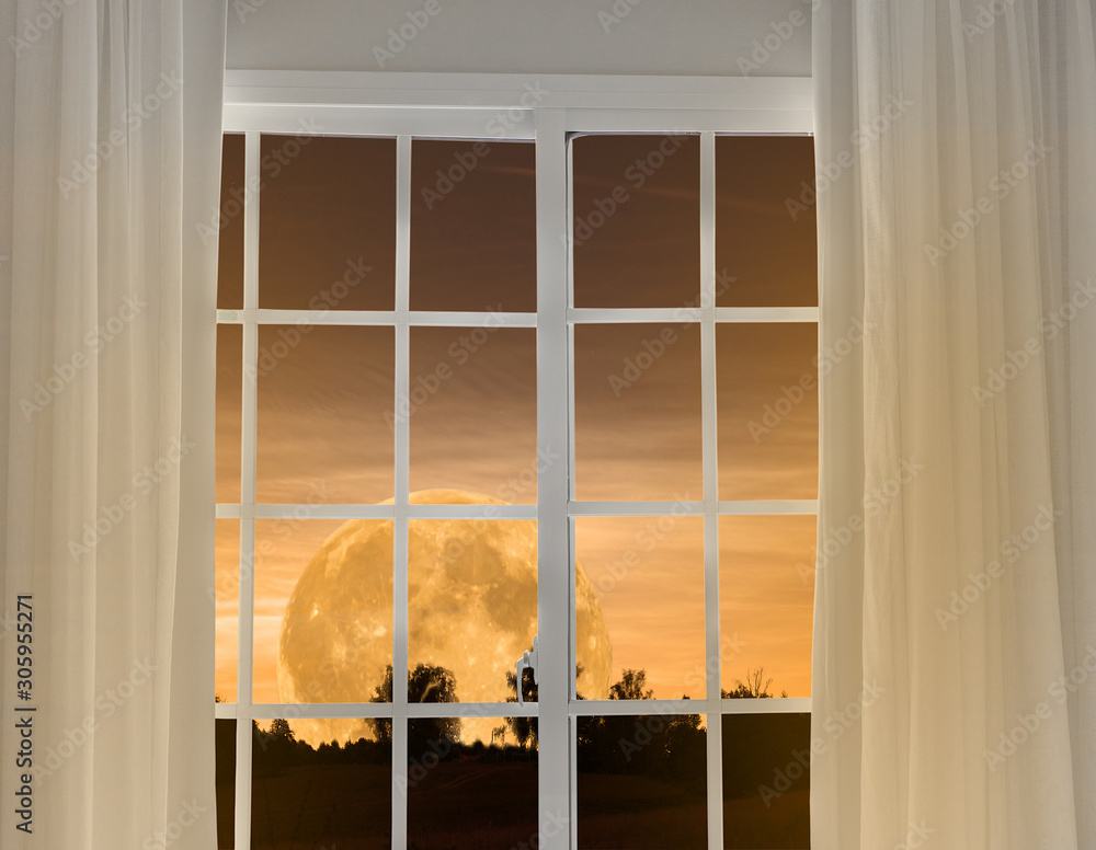 window view of the full moon Stock Photo | Adobe Stock