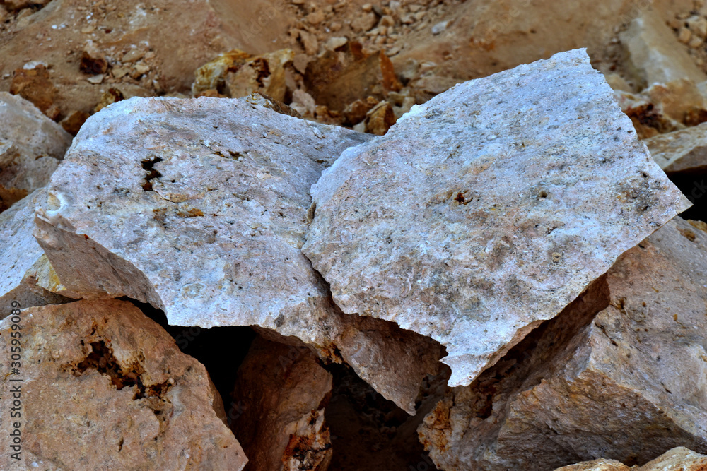 limestone texture. pile of limestone. break the stone at the ...