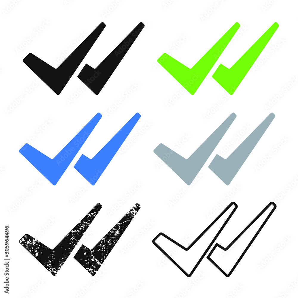 Flat style double check mark icon Shape. Double tick logo symbol set ...