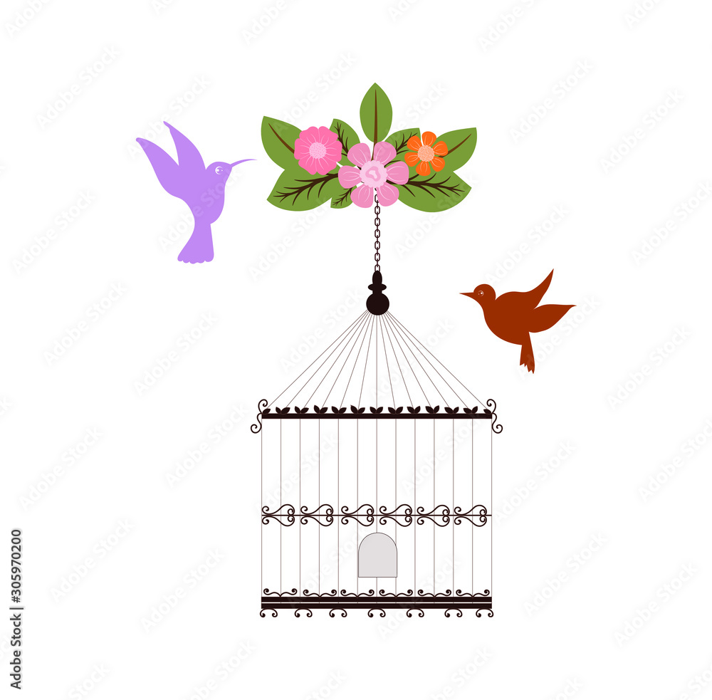 Birdcage vector with flowers. Bird cage vintage. Wedding invitation ...