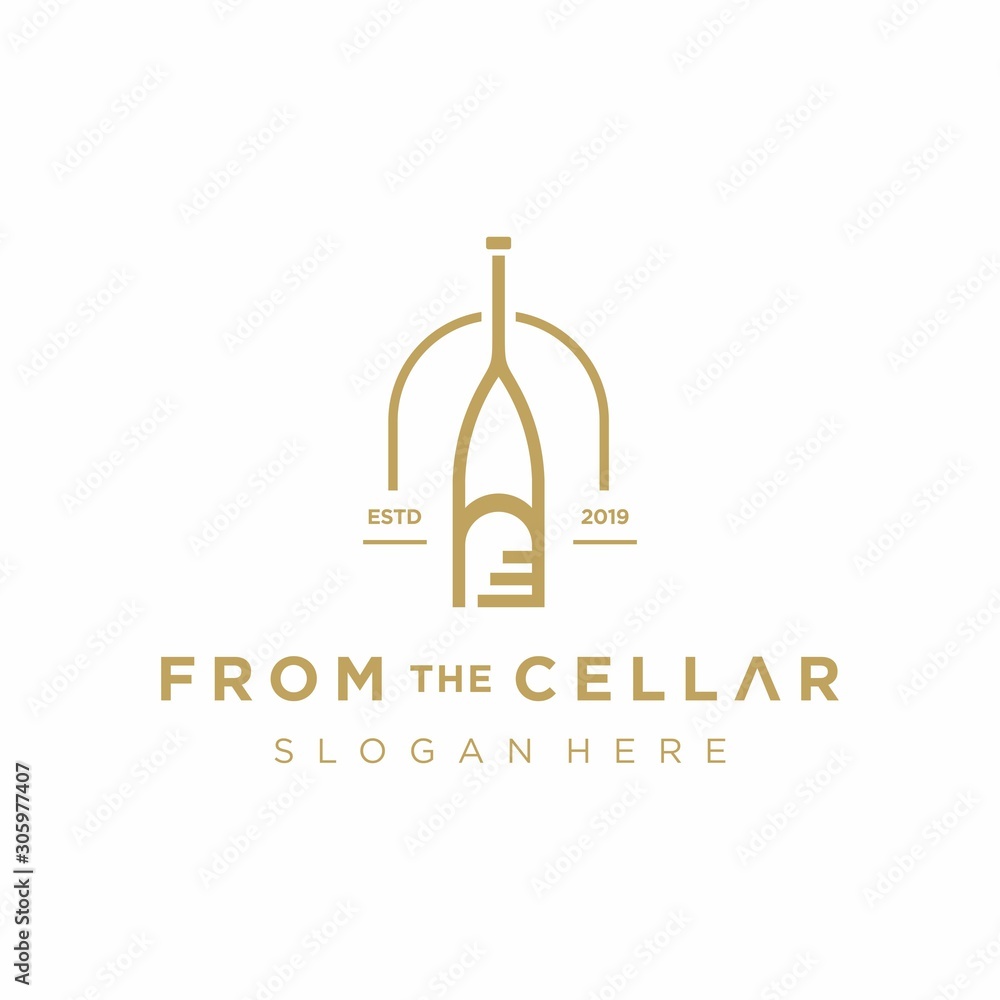 Wine cellar logo template design with three bottles. Vector ...