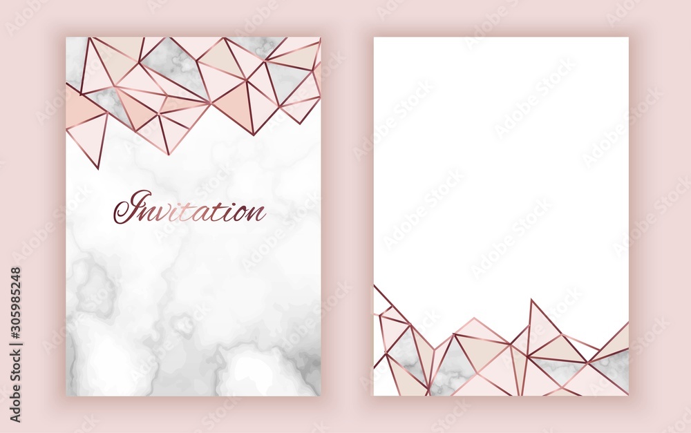 Geometric invitation, marble texture, background in trendy minimalistic ...