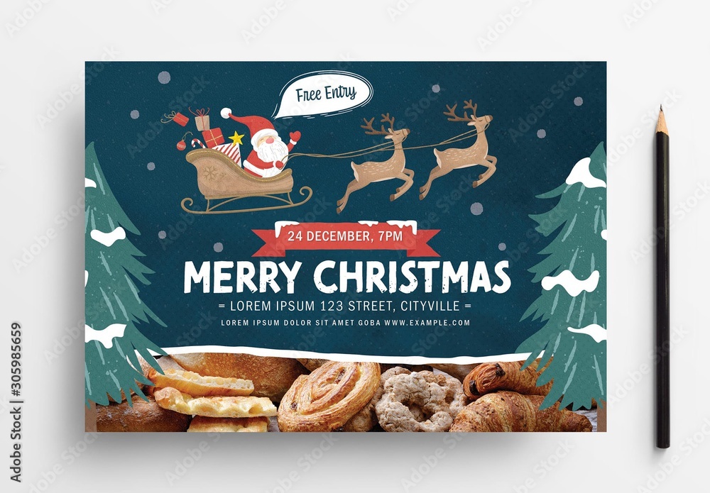 Christmas Flyer with Santa Sleigh Stock Template | Adobe Stock