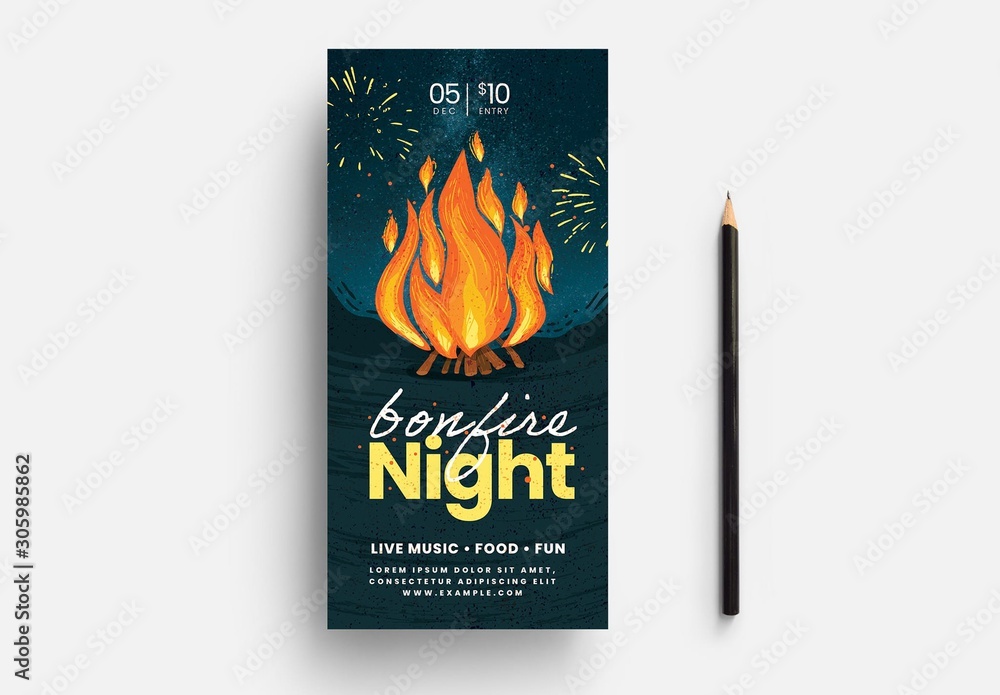 Bonfire Night Flyer Layout with Starry Sky Stock Template | Adobe Stock