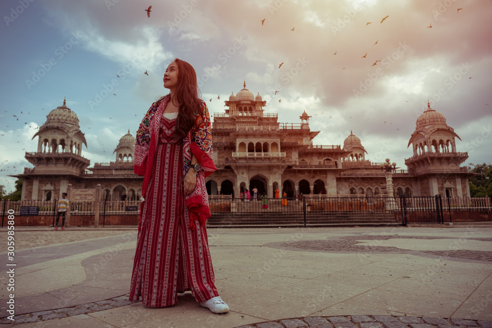 Woman posing at Albert hall in Rajasthan, Jaipur, India Stock Photo ...