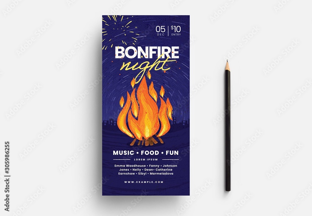 Bonfire Night Rack Card with Campfire Illustration Stock Template ...