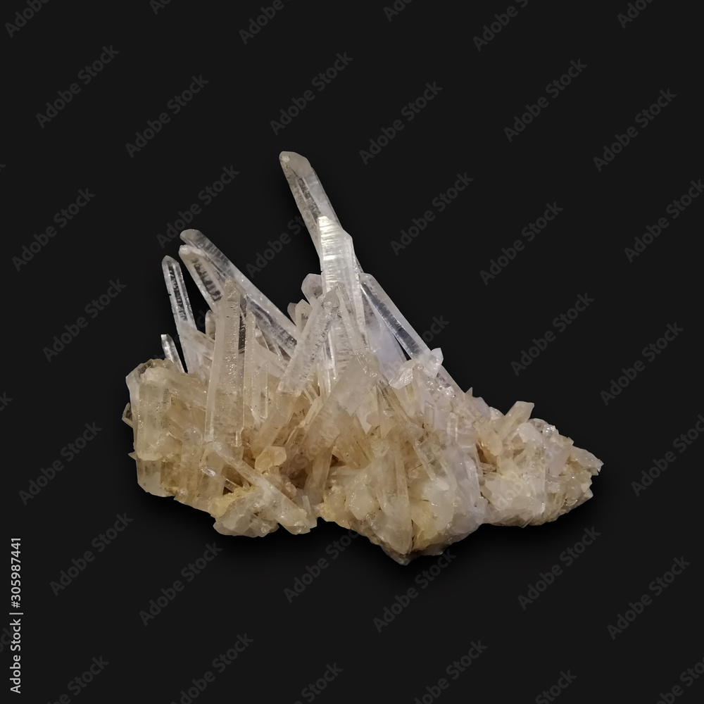 rock crystal, quartz isolated on black background. Quartz is a mineral ...
