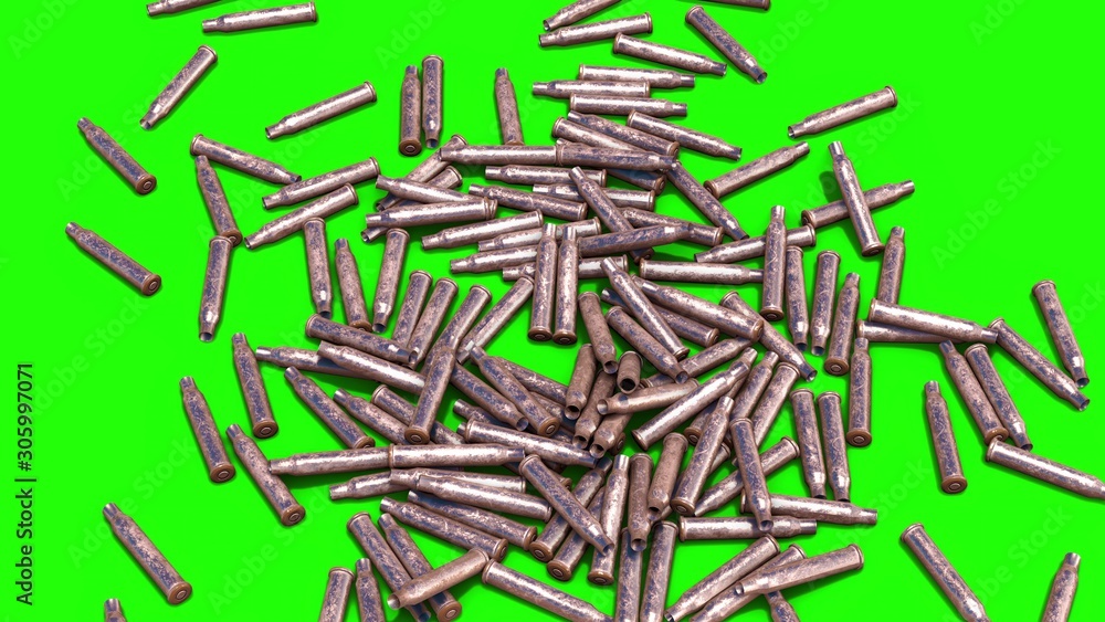 Randomly scattered shell casings on keyable greenscreen with shadows ...
