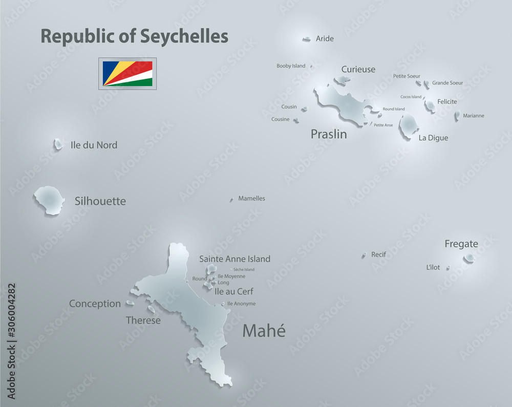 Seychelles map with names of Seychelles islands and flag seychelles ...