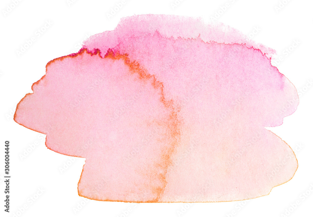 watercolor pink stain with paper texture on a white background ...