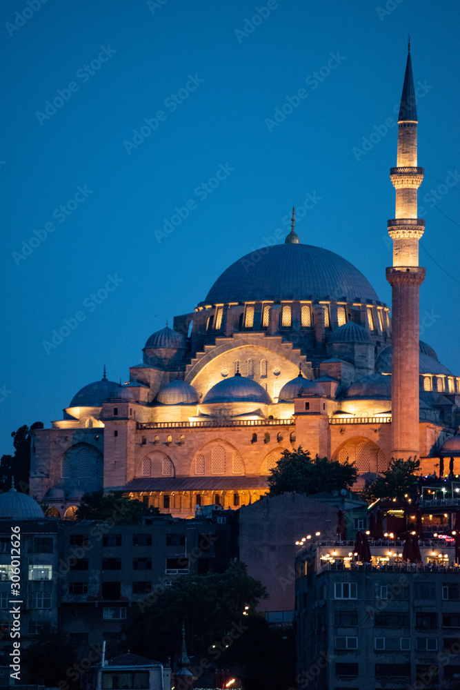 Istanbul, Turkey, Middle East: night skyline of the city with view of ...