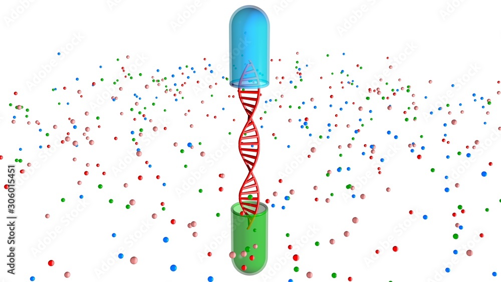 Poster Pill capsule opens and releases drugs , DNA strand – Wall Art ...