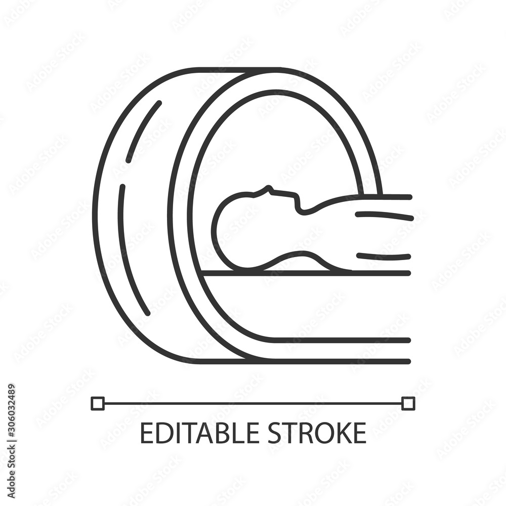 Tomography linear icon. Brain scan. Cancer tumor risk check. Illness ...