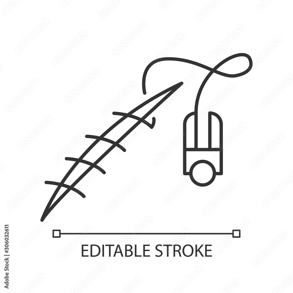 Stitching linear icon. Suture device. Medical procedure. Wound ...