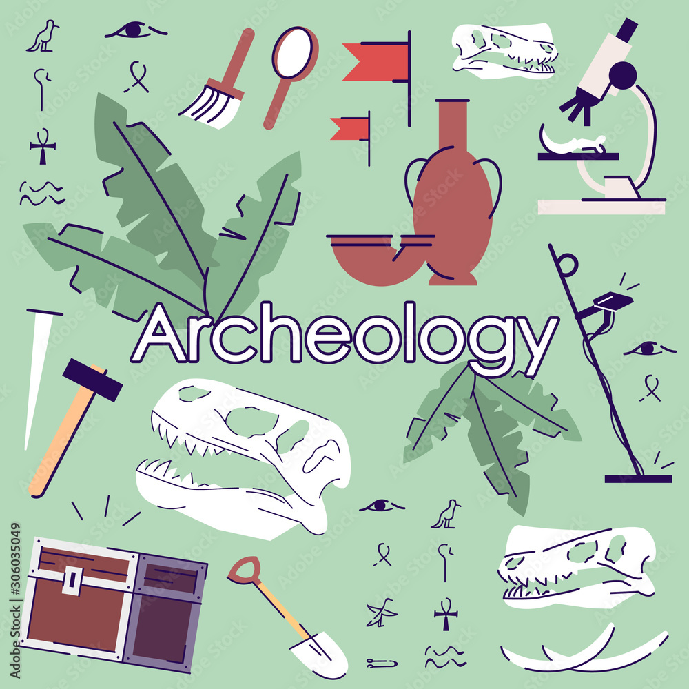 Archelogy vector web banner vector template. Archaeological equipment ...