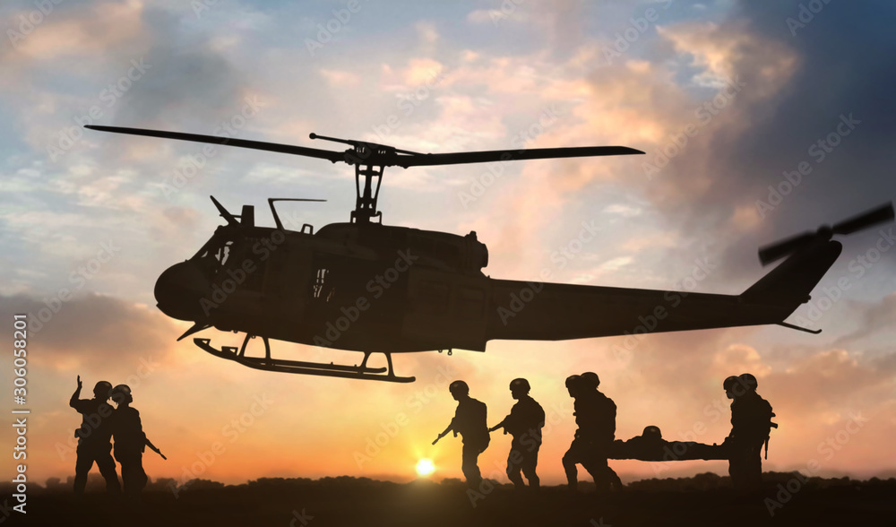 Military rescue helicopter during sunset Stock Photo | Adobe Stock