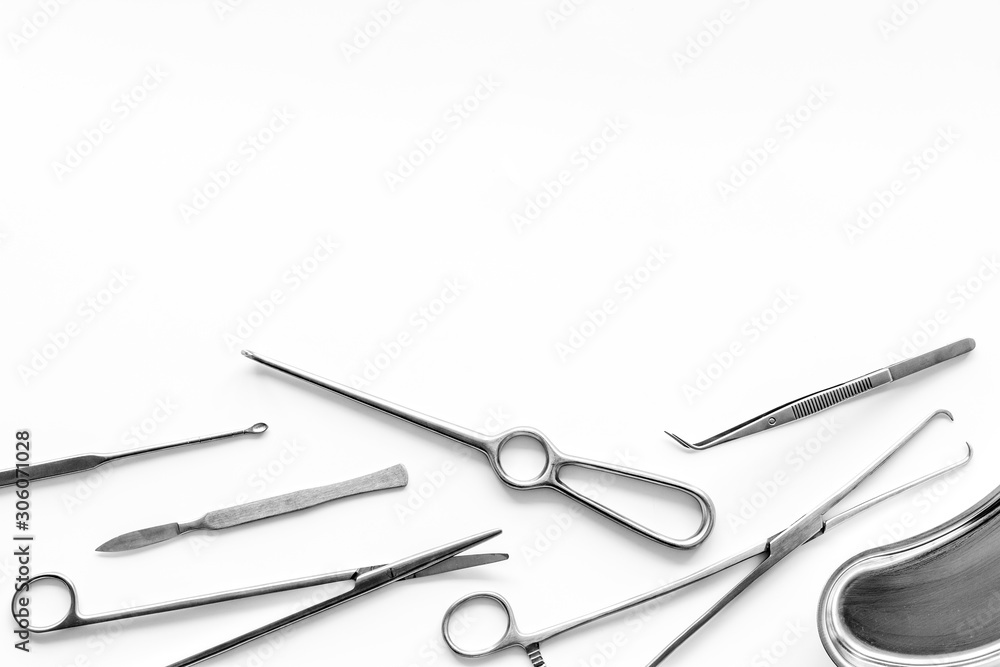 Plastic surgery. Instruments for beauty operations on white background ...