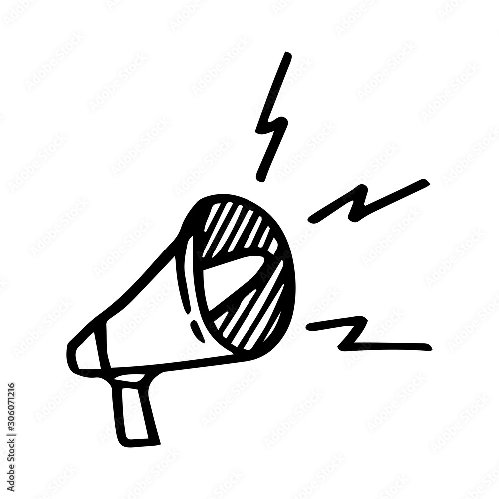 hand drawn vector doodle megaphone illustration. Hand Drawn speaker ...