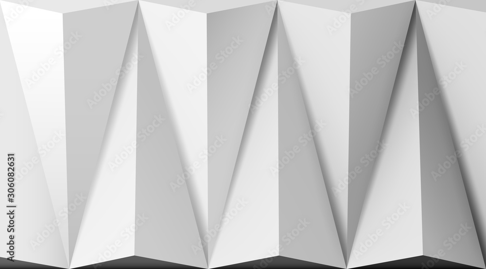 Abstract white background with triangular 3D shapes in pattern and side ...
