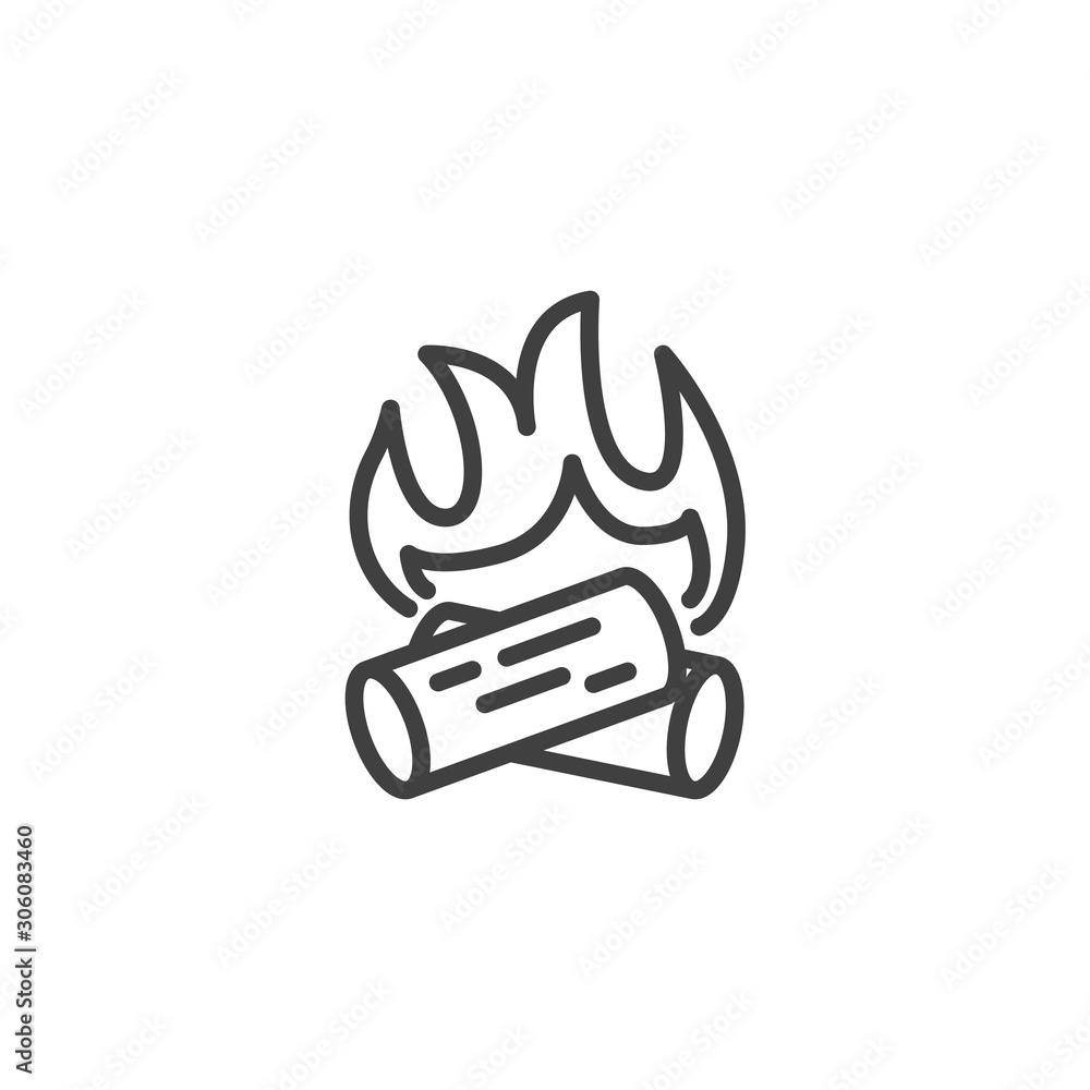 Firewood flame line icon. Bonfire linear style sign for mobile concept ...