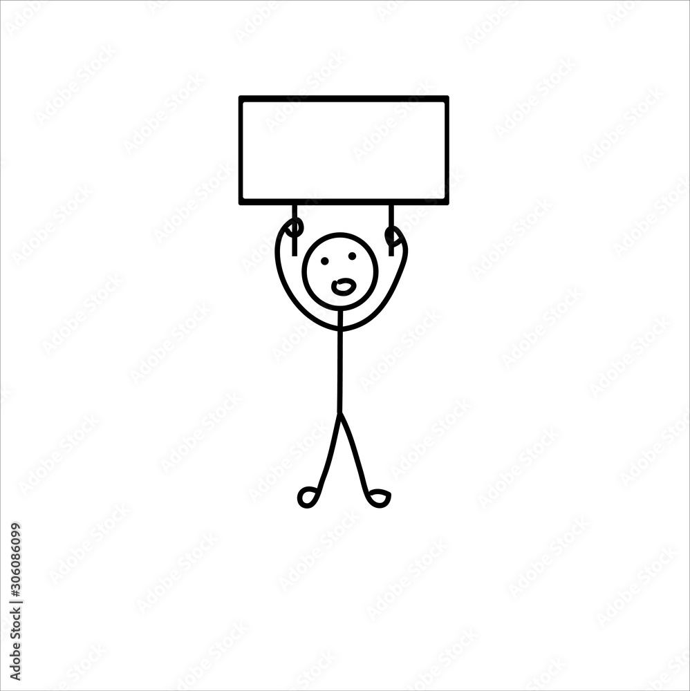 Cartoon stick man drawing conceptual illustration of protester or ...