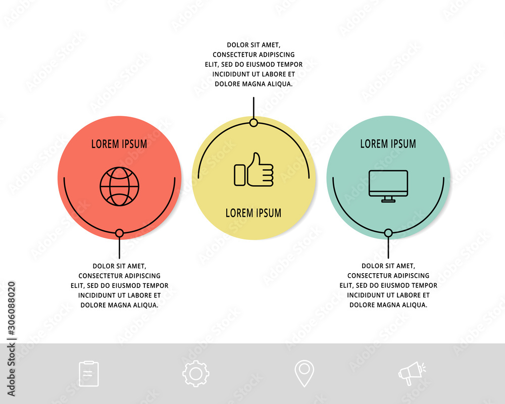 Vector flat template circle infographics. Business concept with 3 ...
