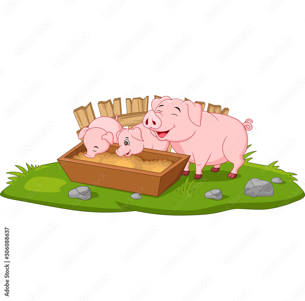Cute cartoon mother pig and piglets Stock Vector | Adobe Stock