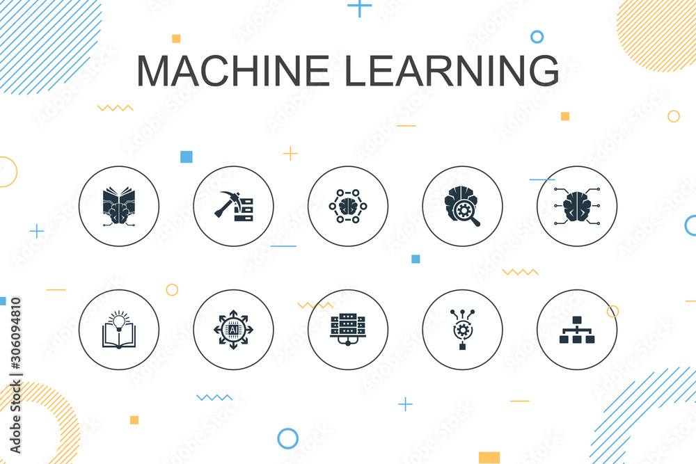 Machine learning trendy Infographic template. Thin line design with ...