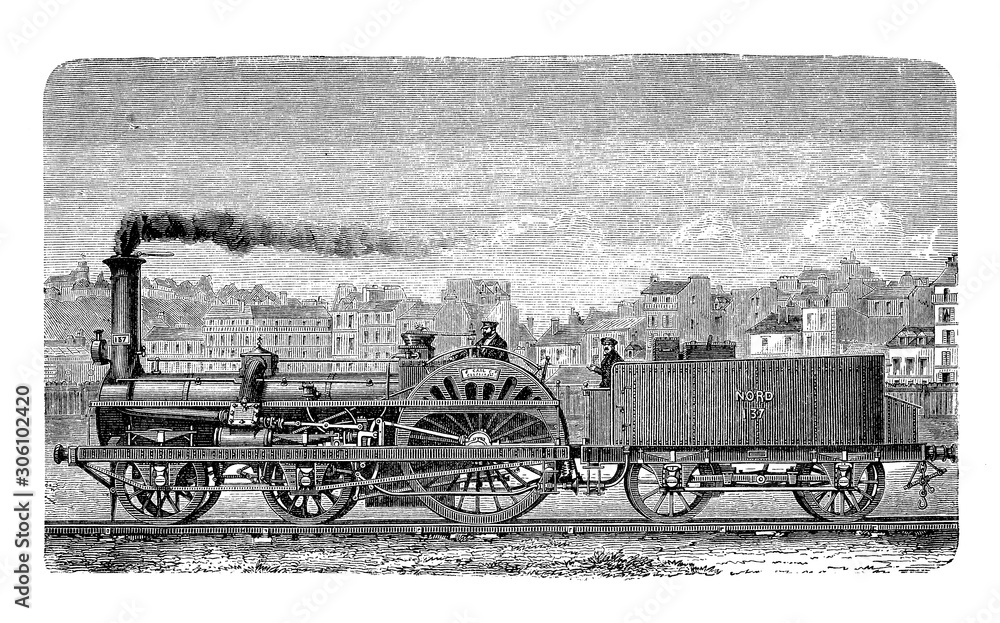 Fast train locomotive 19th century Stock Illustration | Adobe Stock