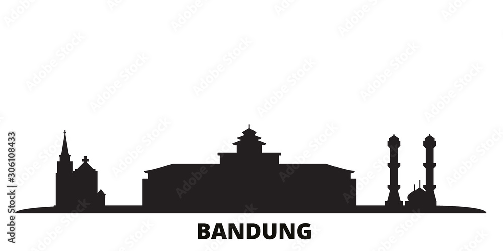 Indonesia, Bandung city skyline isolated vector illustration. Indonesia ...