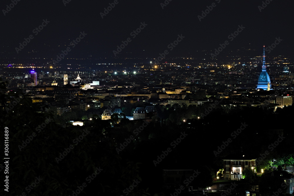 Torino, Italy - October 29, 2019: Panoramic aerial night view on Turin ...