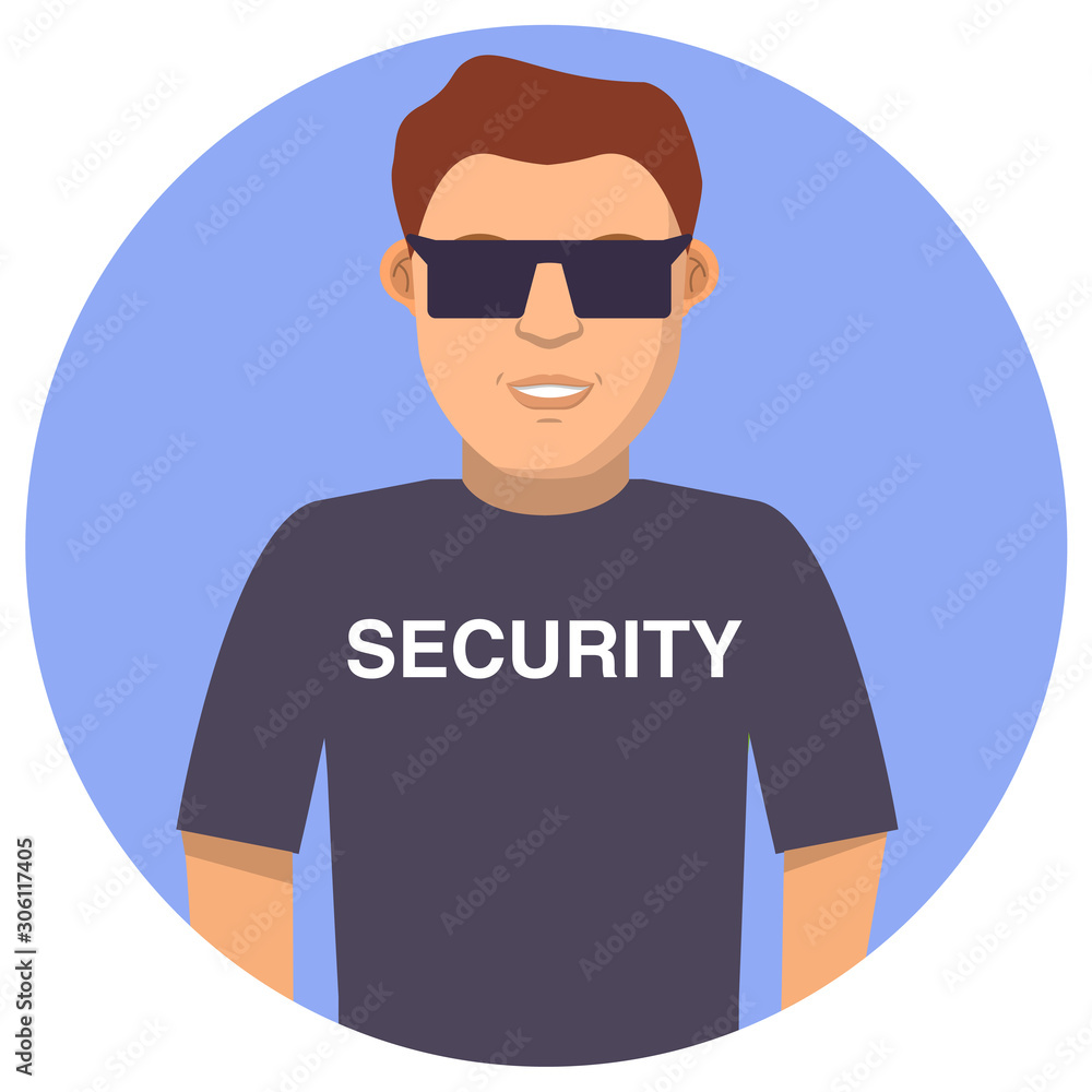 Security guard icon.Concept cartoon character bodyguard.Flat ...