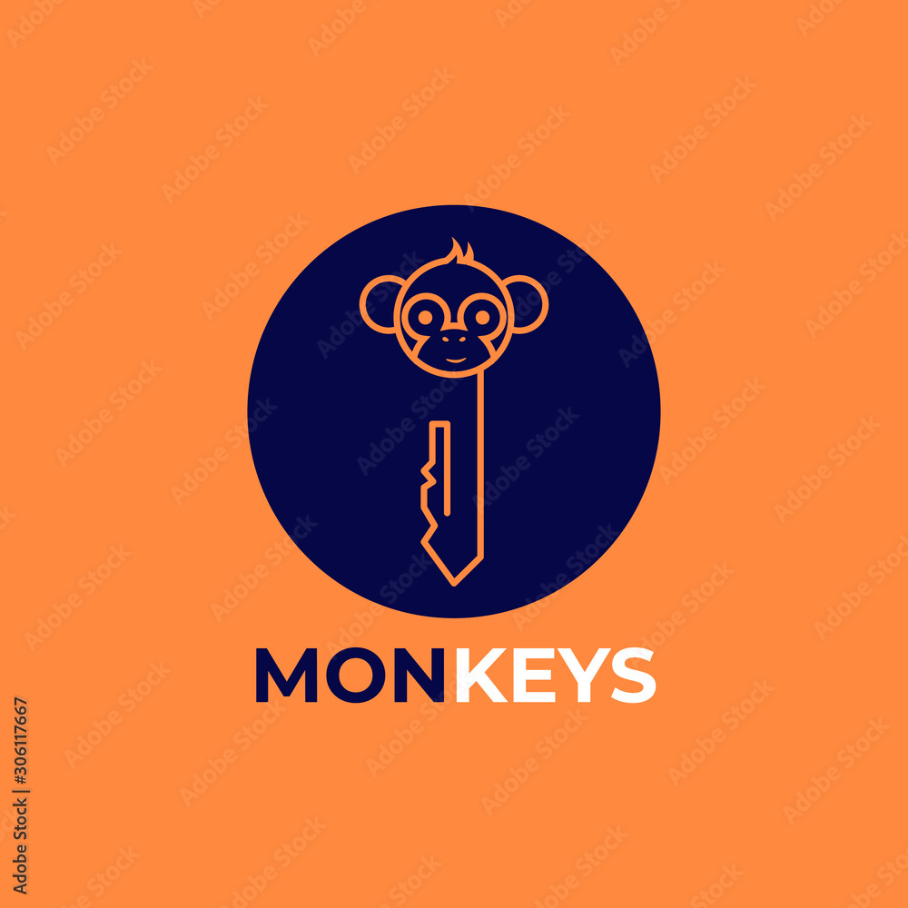 monkey keys simple logo design sign illustration symbol vector monoline ...