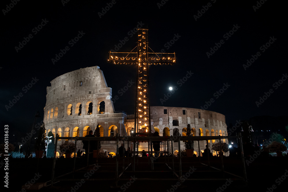 Rome - Italy, April 19, 2019: Pope Francis leads the Via Crucis (Way of ...
