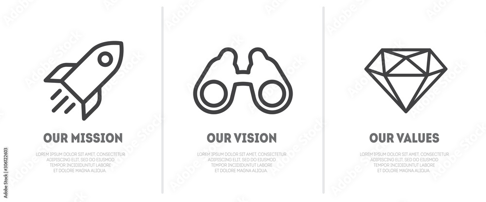 Simple flat icon for visualisation of Mission, Vision and Values of ...