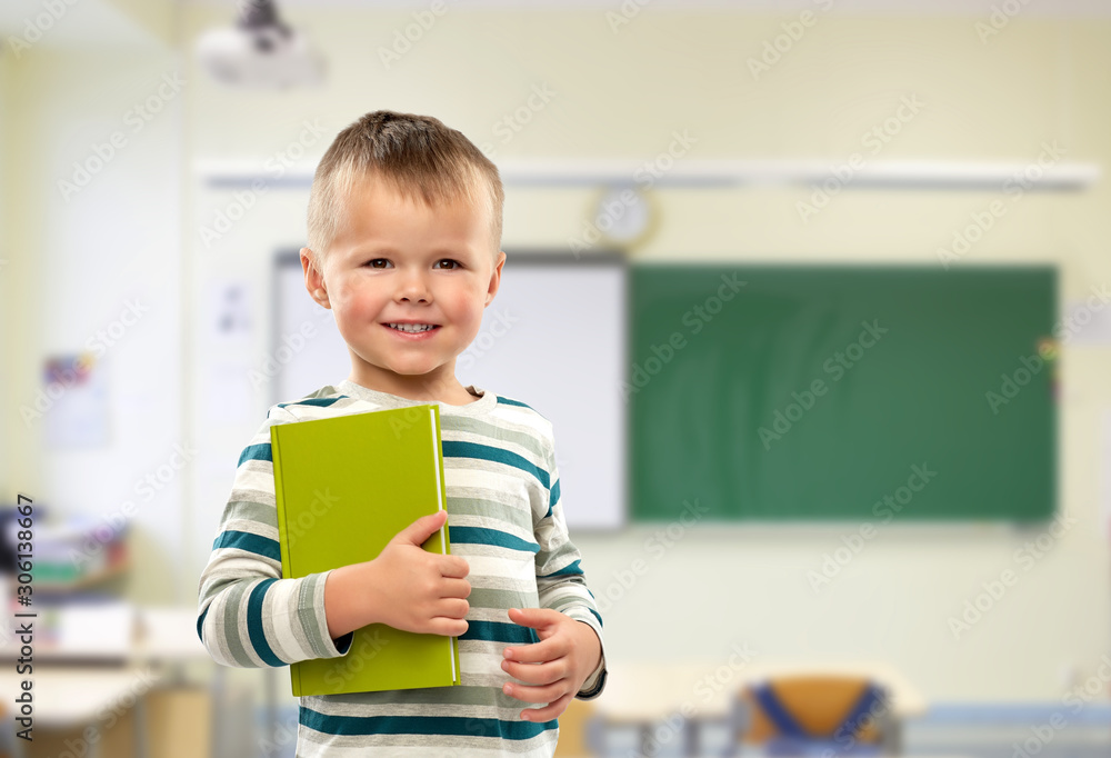 school, education and learning concept - portrait of smiling little boy ...