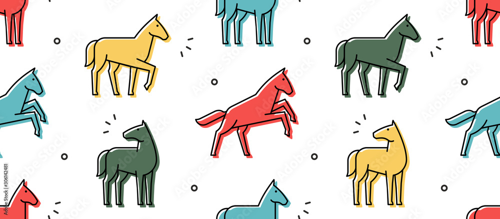 Seamless pattern with Horses. isolated on white background Stock Vector ...