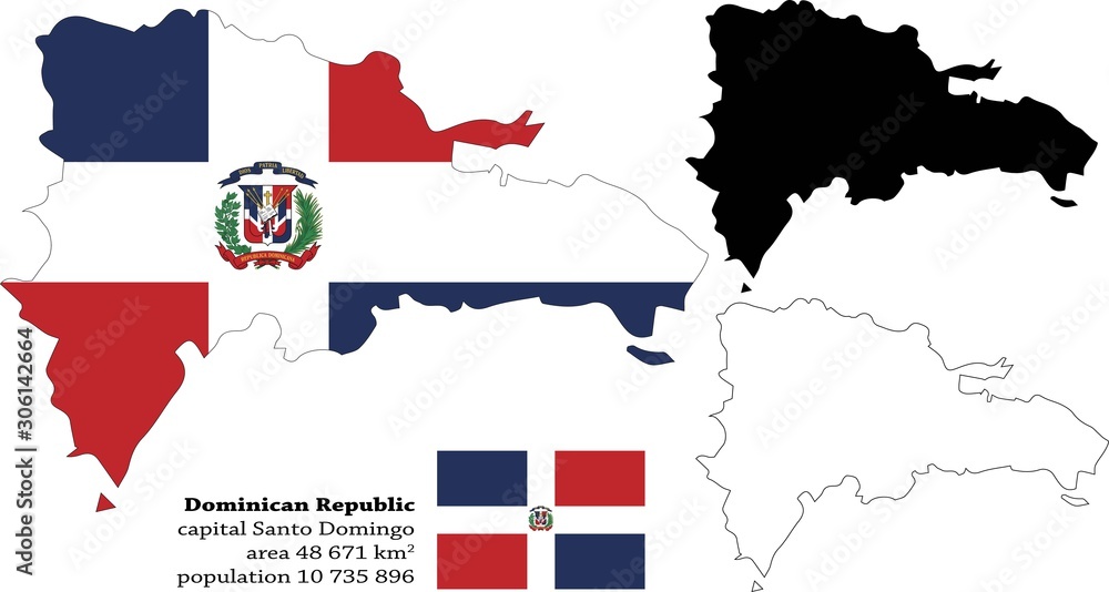 Dominican Republic vector map, flag, borders, mask , capital, area and population infographic ...