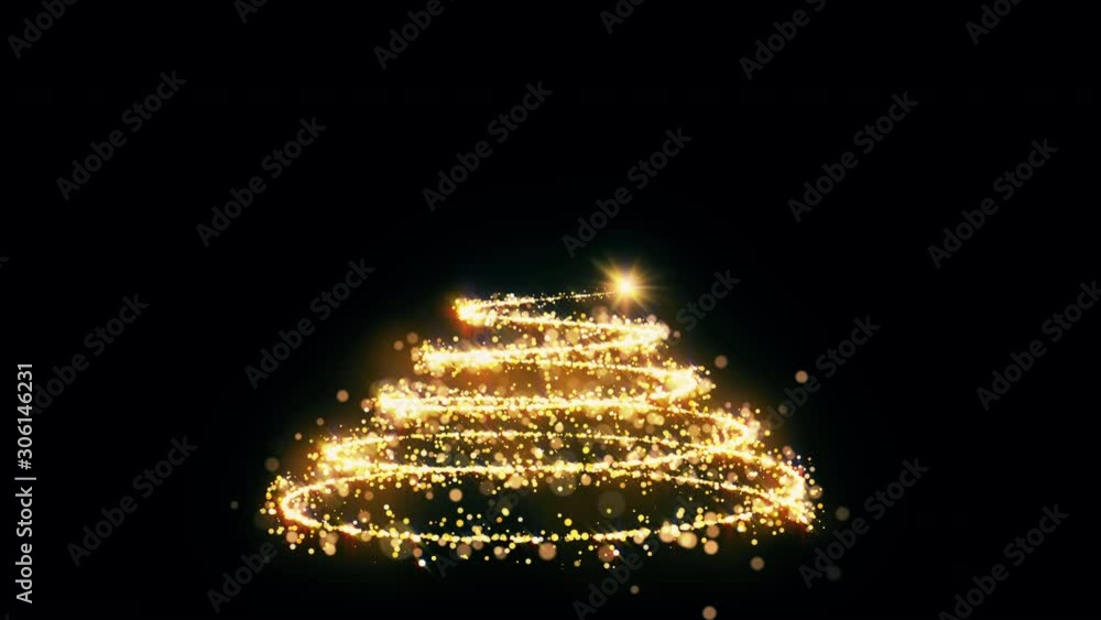 Golden glitter Christmas tree with sparkling light. Shining gold ...