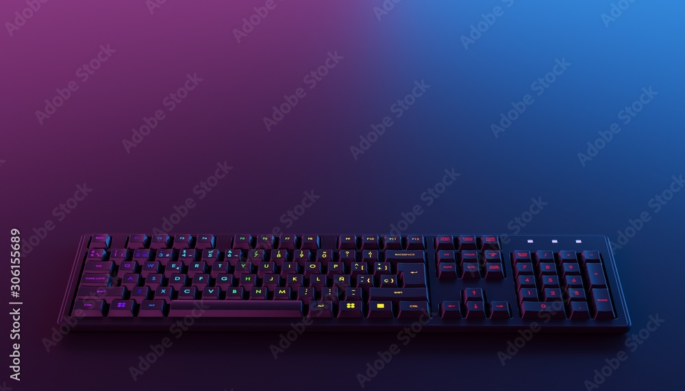RGB gaming keyboard backlit on dark background. Stock Illustration ...