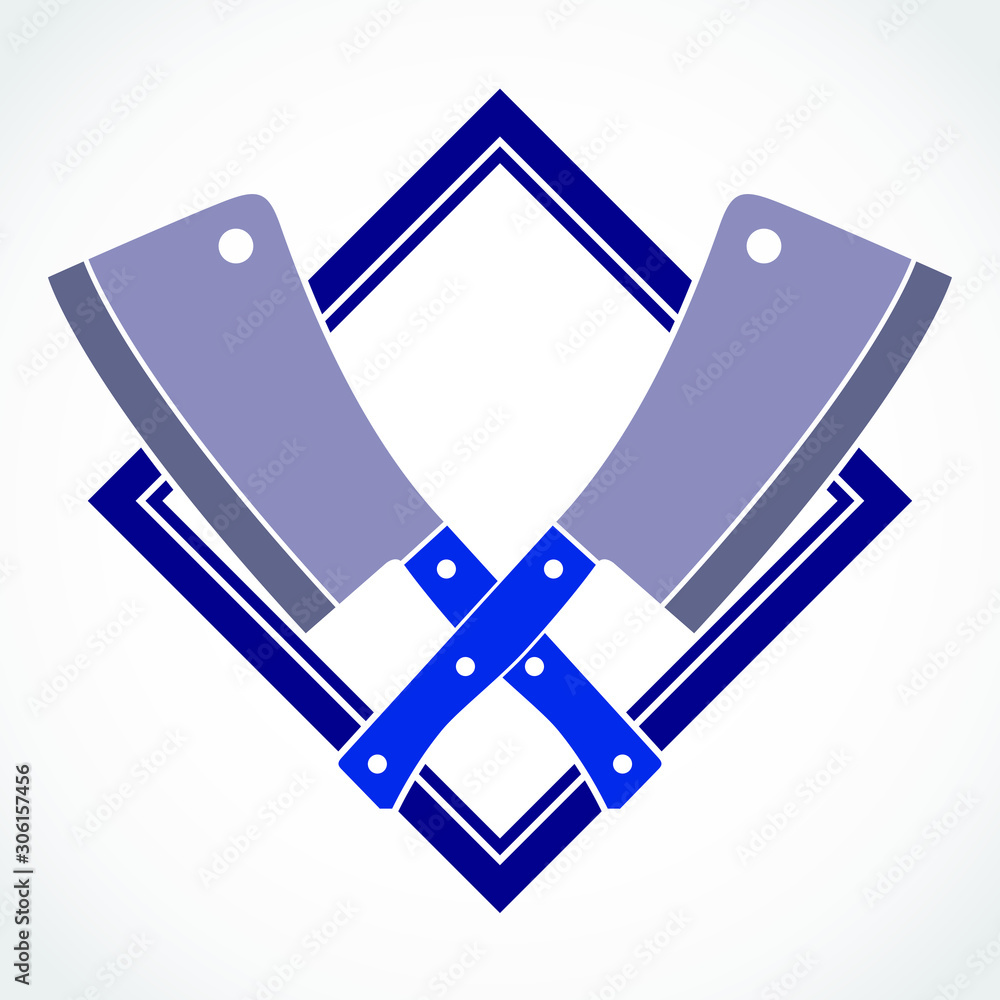 crossed cleavers square blue logo Stock Vector | Adobe Stock